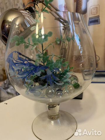 Аквариум для рыбки петушка бокал + декор